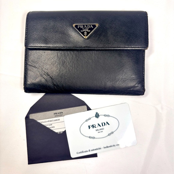 Prada | Bags | Prada Saffiano Leather Black Trifold Wallet | Poshmark